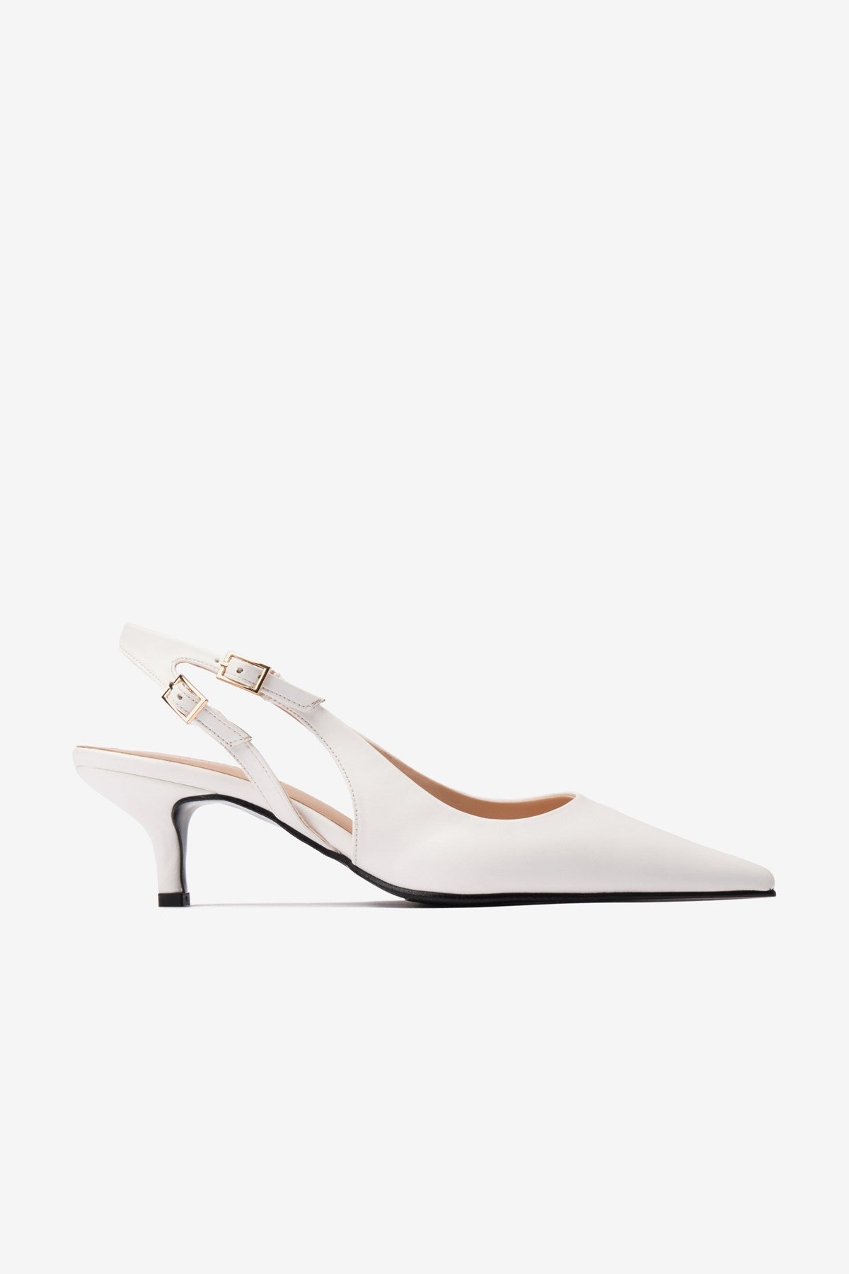 Beyaz Cilt Çift Tokalı Kadın Topuklu Ayakkabı